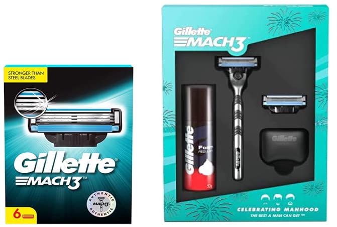 Buy Gillette Mach 3 Shaving Blades- Pack of 6 (Cartridges) & Gillette ...