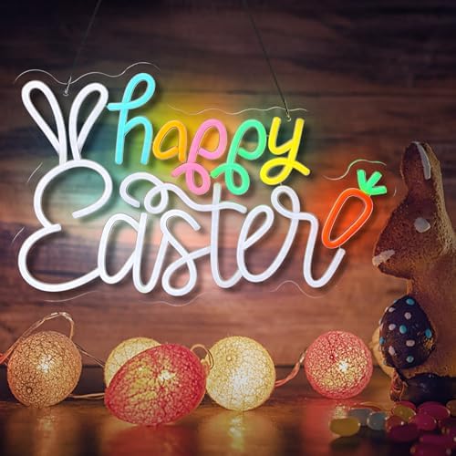 Easter Bunny Neon Sign, Easter Rabbit Neon Light Easter Lighted Window ...