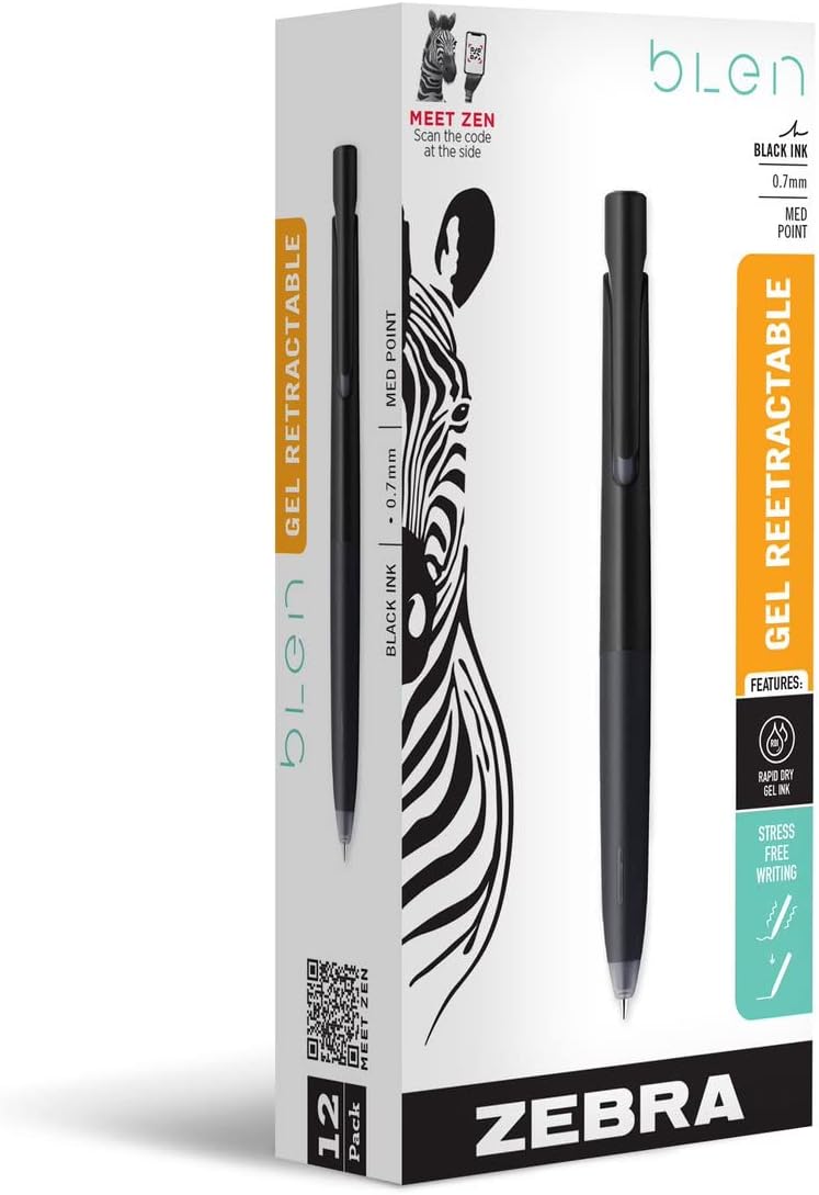 Amazon.com: Zebra Pen bLen Retractable Gel Pen, Black Barrel, Medium ...