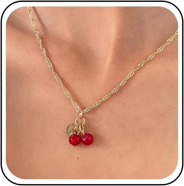 Amazon.com: Aneneiceera Vintage Red Cherry Pendant Necklace Fruit ...
