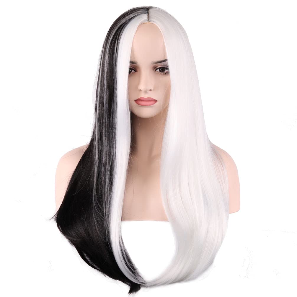 BERON Black White Two Tone Wig Long Curly Wig Women Girls Charming Full ...