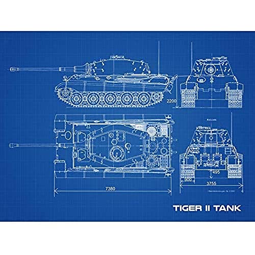 Tiger II Panzerkampfwagen Heavy Tank Blueprint Plan Unframed Wall Art ...