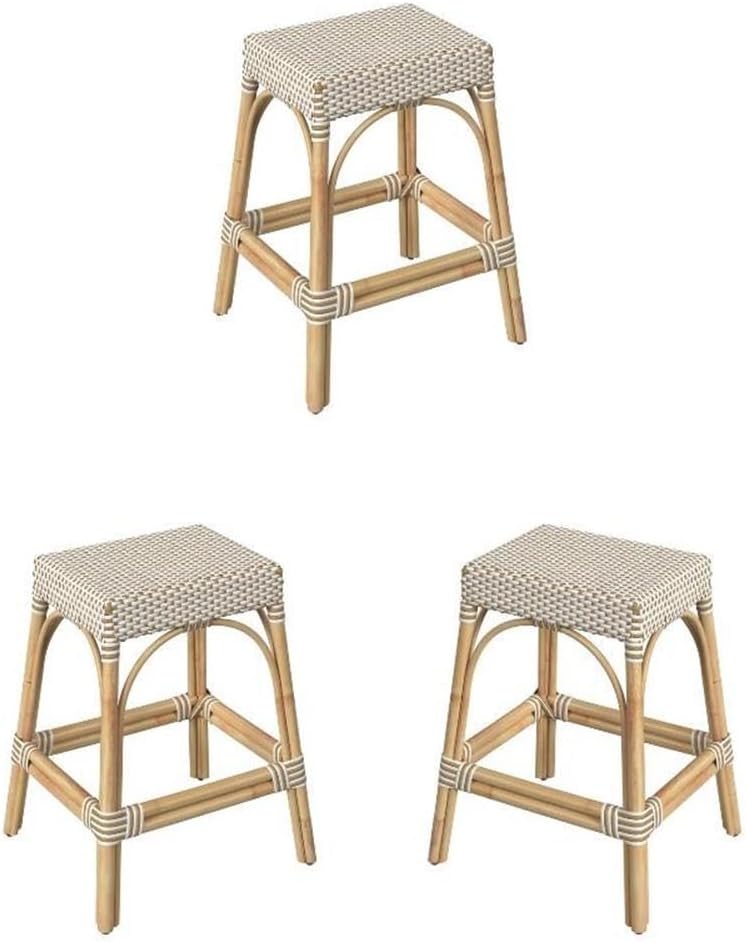 Amazon.com: Home Square 24.5" Rattan Counter Stool in White and Tan Dot ...