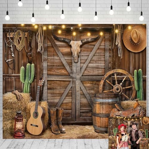 Amazon.com : Western Cowboy Backdrop 10x8ft Fabric Rustic Barn Door ...
