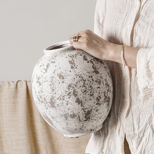 Amazon.com: Large White Ceramic Vase - 9.8 Inch Rustic Farmhouse Flower ...