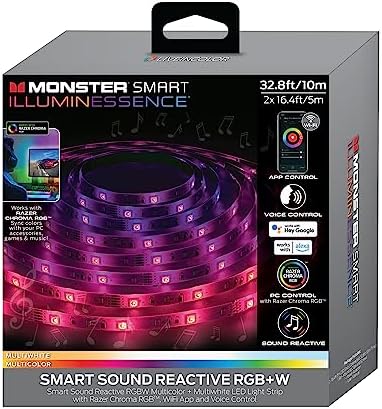 Amazon.com: Monster 32.8ft Sound Reactive RGB+W Light Strip, Smart ...