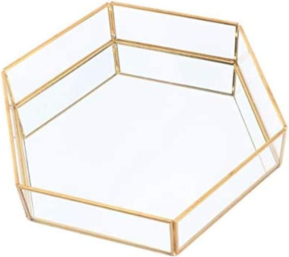 Ruhi Collections Rectangle Glass Tray with Brass Rim and Mirror Base ...