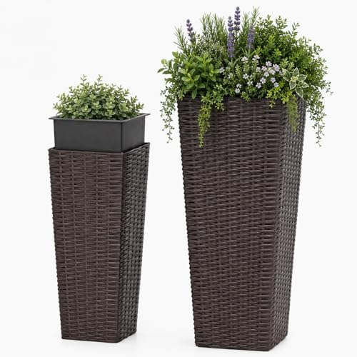 Amazon.com: Giantex Set of 2 Planters for Outdoor Plants, Tall Tapered ...