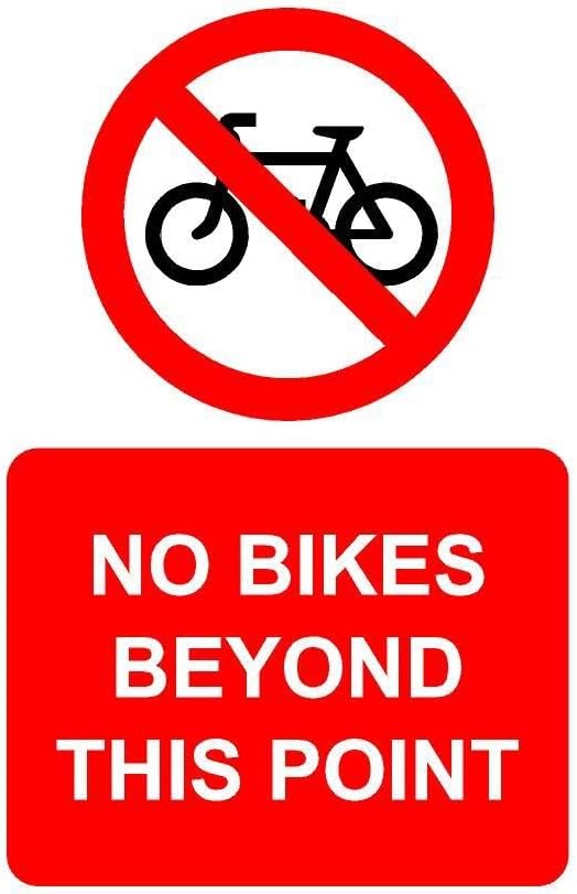 No bikes beyond this point safety sign - Self adhesive sticker (300mm x ...