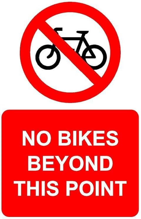 No bikes beyond this point safety sign - Self adhesive sticker (300mm x ...
