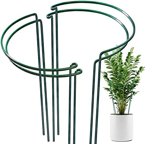 OAHAO 4 Pack Plant Support Stakes Ring Cage Metal Garden Plant Stake Green Half Round Plant ...