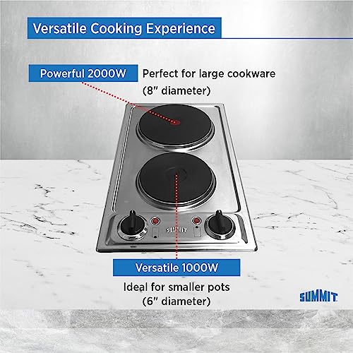 Summit CSD2B230 12” Wide 230V 2-Burner Solid Disk Cooktop, 3000W ...