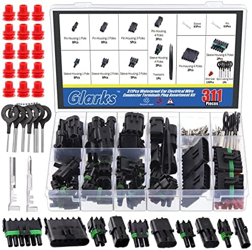 Glarks 311Pcs 26 Kit 1/2/3/4/6 Pin Male&Female Waterproof Automotive Electrical Wire Connector ...