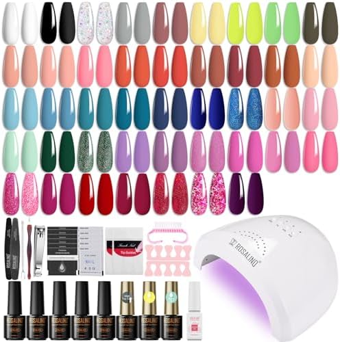 Amazon.com: ROSALIND 60PCS Gel Nail Kit with U V Light Starter Kit, 43 ...