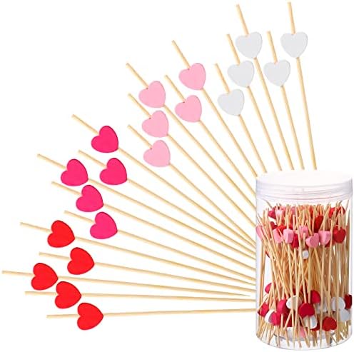 Amazon.com | JtmyAota 100 Pack Heart-Shaped Bamboo Cocktail Picks, 4.7 ...