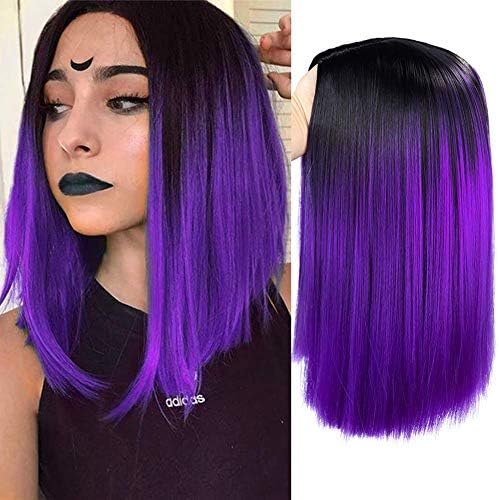 Amazon.com : Short Straight Bob Wigs With Bangs Purple Bob wigs for ...