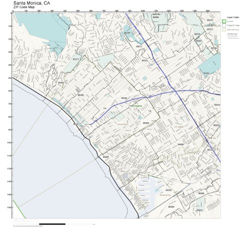 Amazon.com : ZIP Code Wall Map of Santa Monica, CA ZIP Code Map ...