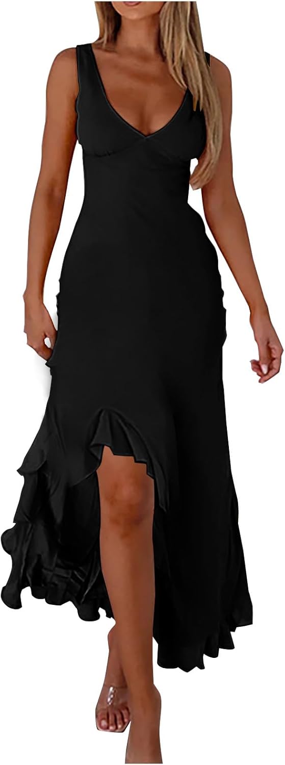 Amazon Cocktail Dresses For Women Sexy V Neck Sleeveless Ruffle