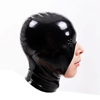 Amazon.com: EXLATEX Latex Hood Mask Men's Catsuits with Pin Eyes and ...