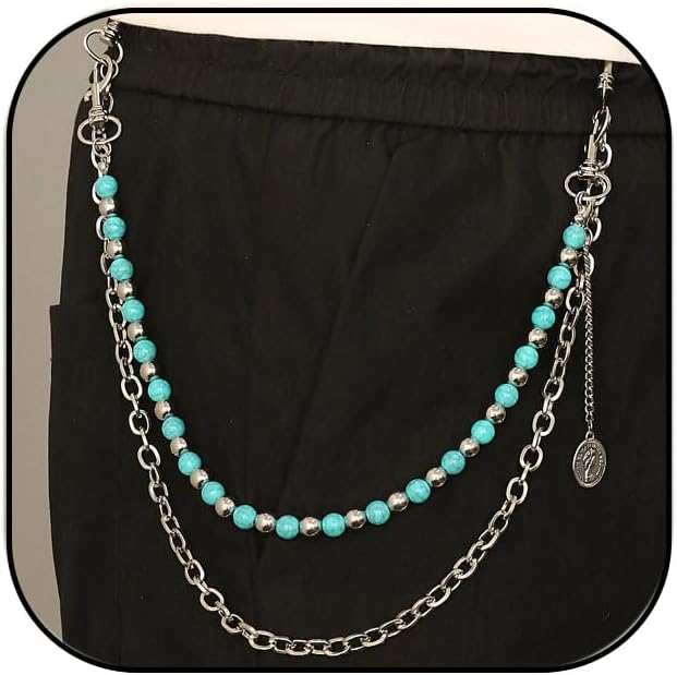 Amazon.com: ANGLEQUEEN Western Pants Chains for Men Women Turquoise ...