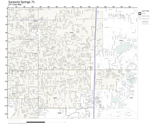 ZIP Code Wall Map of Sarasota Springs, FL ZIP Code Map Laminated ...
