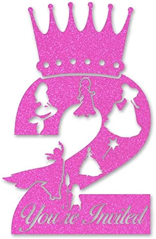 Amazon.com : Pink Princesses 2nd Birthday Party Invitations Glitter ...