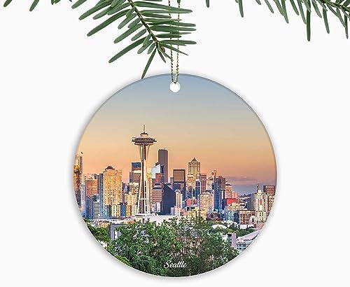 Amazon.com: Seattle Washington City Skyline Christmas Ornament : Home ...