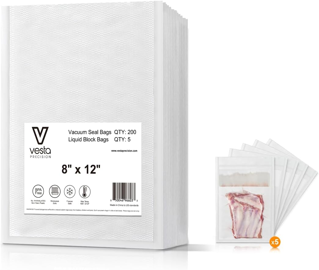 Amazon.com: 8" x 12" Vacuum Sealer Bags, 200 Pack with 5 Liquid Block ...