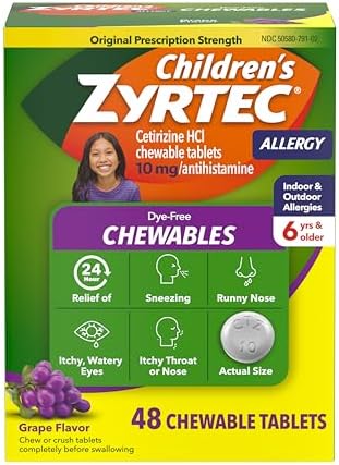 Amazon.com: Zyrtec Children's Dye-Free Chewables for 24 Hour Allergy ...