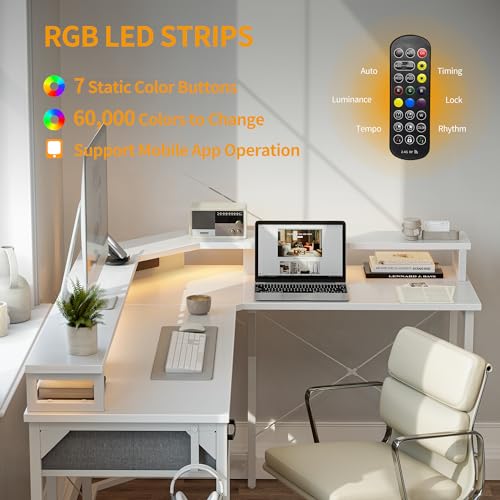 CubiCubi 59 Inch L Shaped Desk with USB Charging Ports and LED Lights ...