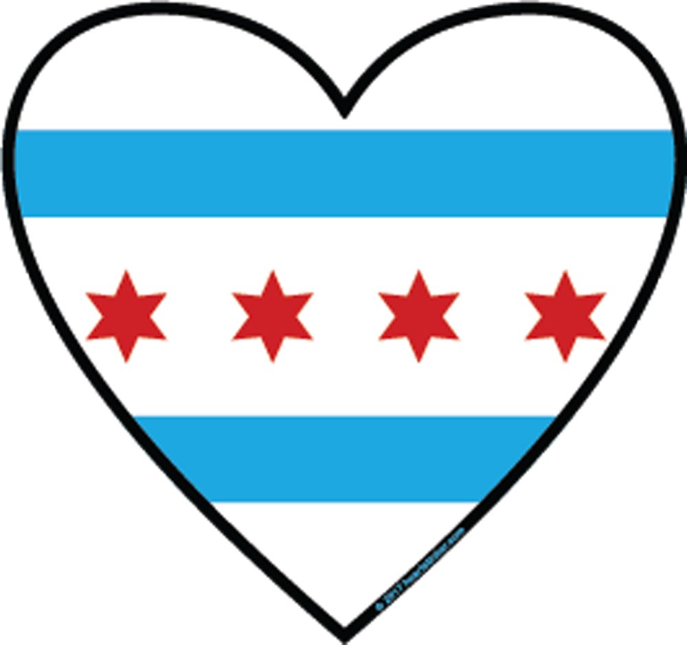 I Love Chicago Sticker Heart Shaped Chicago Flag Emblem Label ...
