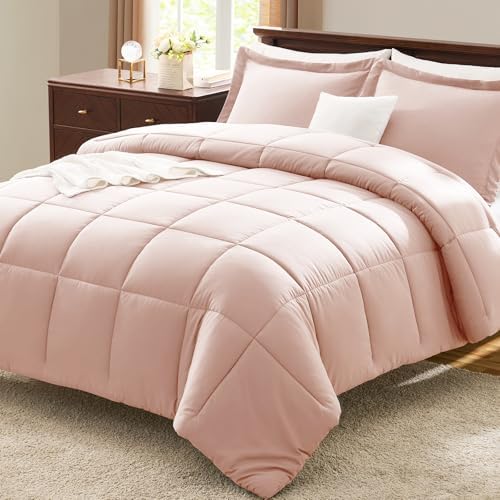 Amazon.com: CozyLux Queen Comforter Set - 270GSM Blush Pink Bedding ...