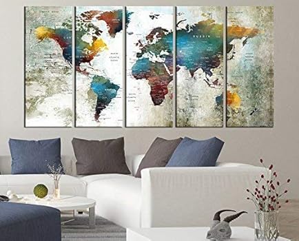 Colorful World Map Canvas Wall Art All Colors Map of the World Modern ...