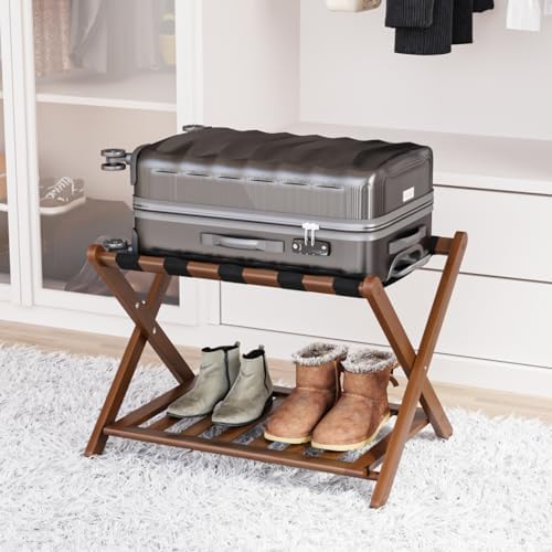 Amazon.com: Amazon Basics Wooden Folding Suitcase Luggage Rack Stand ...