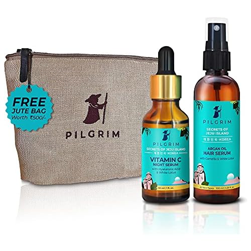 Pilgrim Look Your Best Face Serum & Hair Serum Combo| Vitamin C Night ...