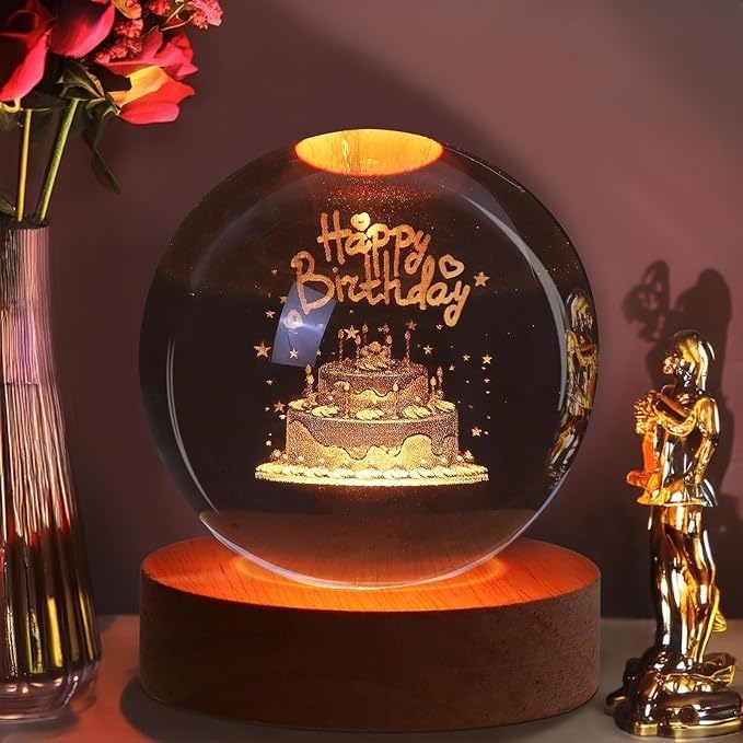 Buy Desidiya 3D Crystal Happy Birthday Lamp Engraved Crystal Ball LED ...
