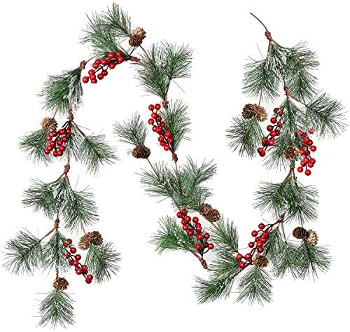 Amazon.com: 6' Long Snowy Artificial Pine and Cedar Christmas Garland ...