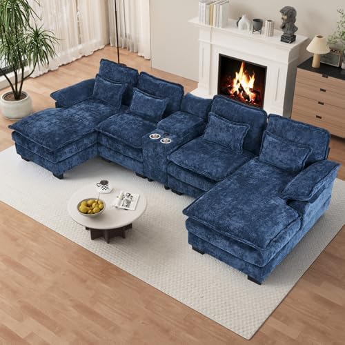 Amazon.com: OUYESSIR U Shaped Cloud Sectional Couch, 132" Fluffy ...