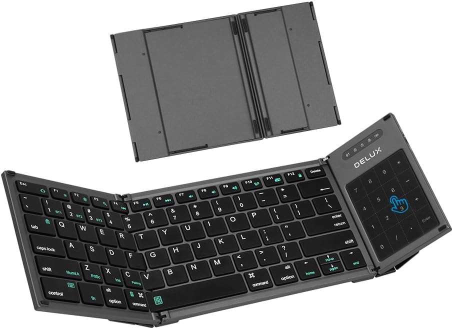 DELUX Full Size Foldable Keyboard Bluetooth with 2-in-1 Touchpad, Tri ...