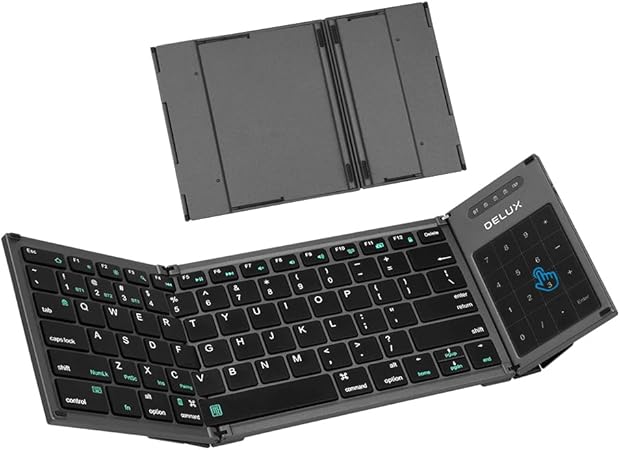 DELUX Full Size Foldable Keyboard Bluetooth with 2-in-1 Touchpad, Tri ...