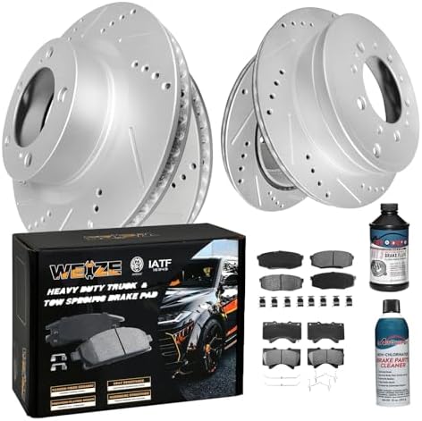 Amazon.com: WEIZE Front Rear Drilled Disc Brake Rotors Slotted Ceramic Brakes Pads Kit for ...