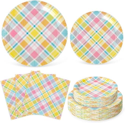 Amazon.com: Whaline 72Pcs Easter Plaid Tableware Set Colorful Buffalo ...