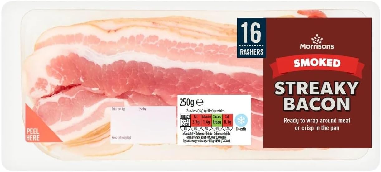 Morrisons Smoked Streaky Bacon 16 Rashers, 250g : Amazon.co.uk: Grocery