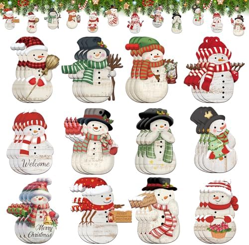 Amazon.com: RINOLY 24 Pcs Snowman Wooden Hanging Ornaments for ...