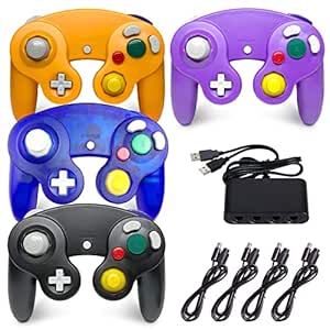 Amazon.com: 4 Pack Controller for Gamecube, with 4 Extension Cables and 4-Port USB Adapter for ...