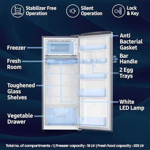Samsung 223 L, 3 Star Inverter Direct-Cool Single Door Refrigerator ...
