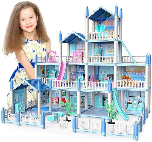 Doll House, Dream Doll House Girls Toys, 4 Story 14 Rooms Dollhouse ...