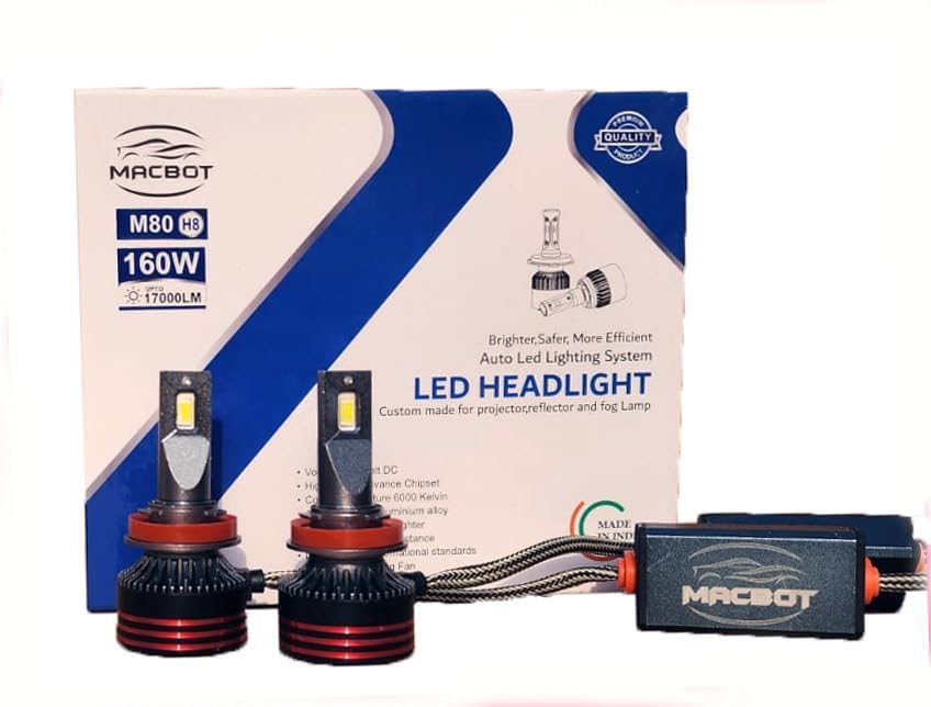 MACBOT 160 watt M80-H8/H11/H16 High Brightness Made in India Car LED Bulb Suitable for Highway ...