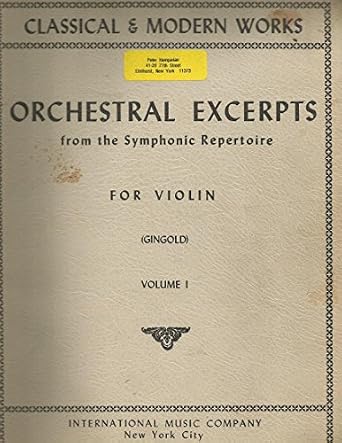 Orchestral Excerpts from the Symphonic Repertoire for Violin, Vol. 1 ...