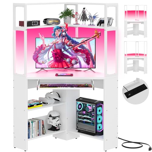 Amazon.com: Cyclysio Small Corner Desk with Hutch, Heavy Duty Corner ...
